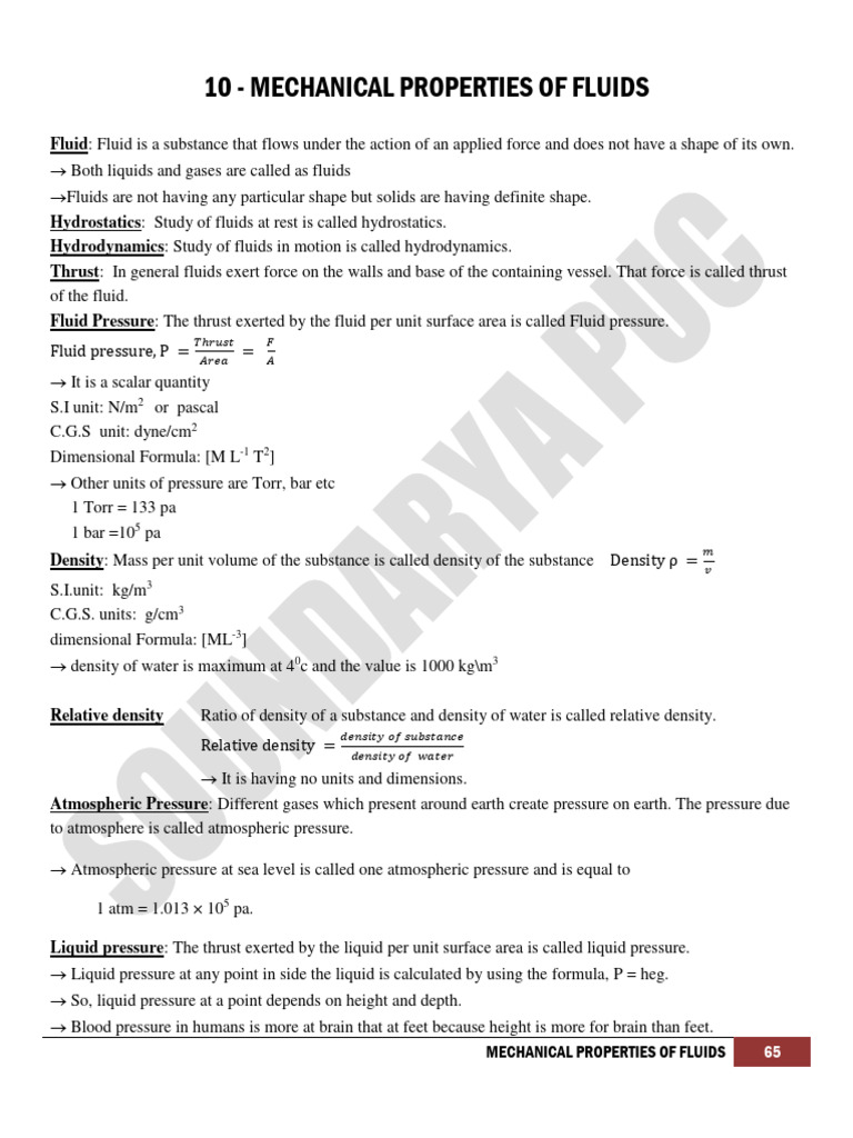 10 - Mechanical Properties of Fluids | PDF | Pressure | Fluid Dynamics