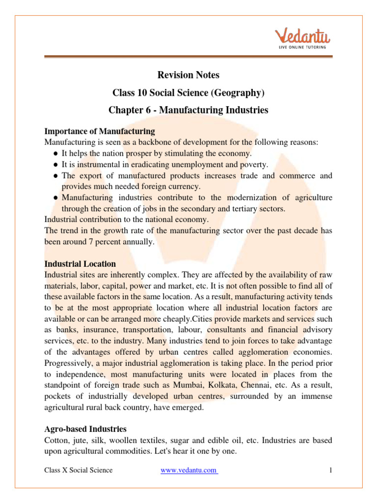 Class 10 Geography: Manufacturing Industries | PDF | Fertilizer | Chemistry