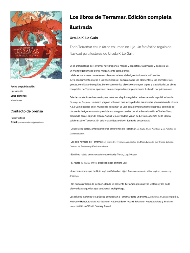 Terramar: Edición Completa Ilustrada | PDF | Fantasía | Trabajos