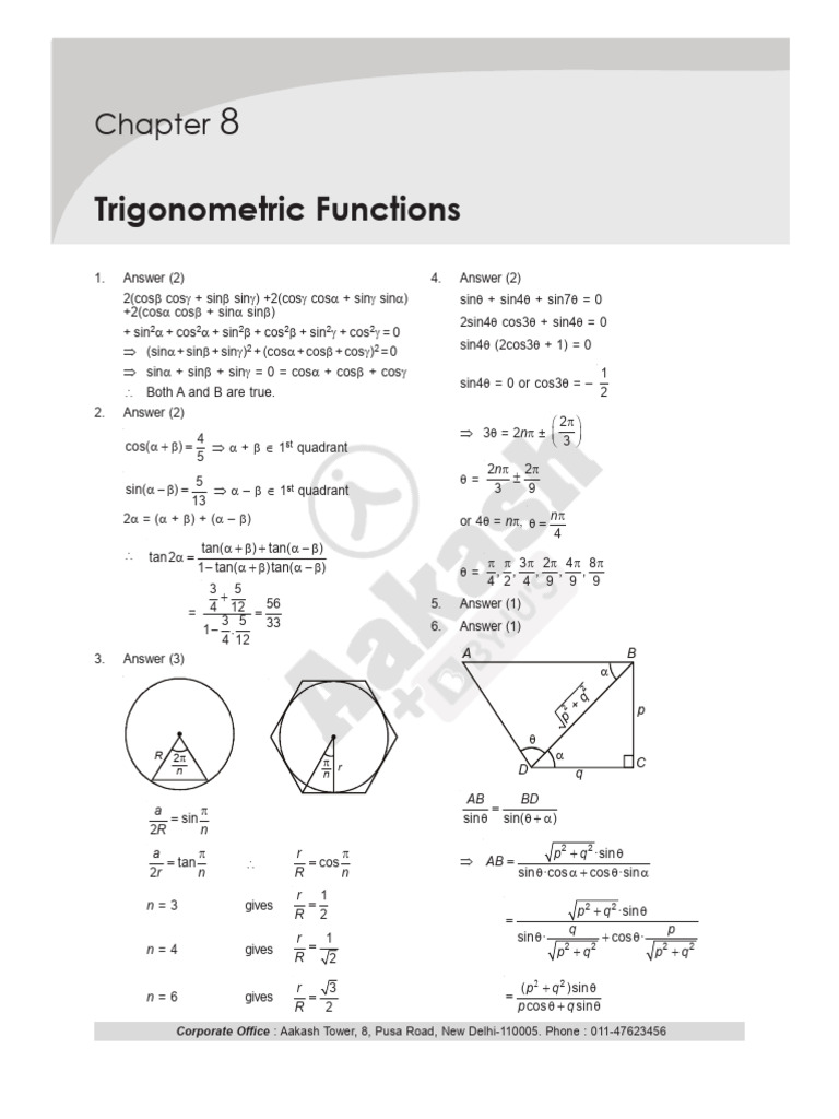 M - Sol - Ch-08 - Trigonometric Functions | PDF