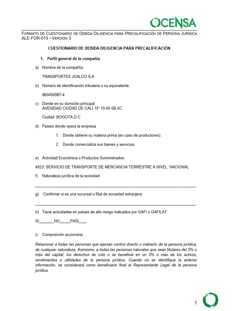 Formato Debida Diligencia | PDF | Business | Negocios económicos