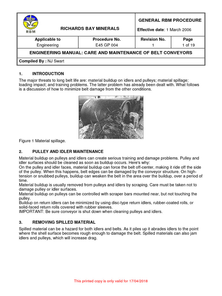 E 45 GP 004 - Engineering Manual Care and Maintenance of Belt Conveyors | PDF | Belt (Mechanical ...