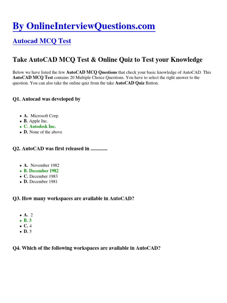 Autocad MCQ | PDF | Auto Cad | Software