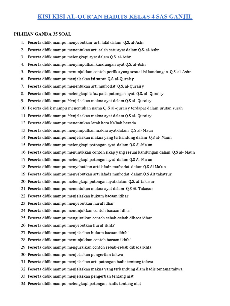 Kisi-Kisi QH Kelas 4 | PDF | Agama & Spiritualitas