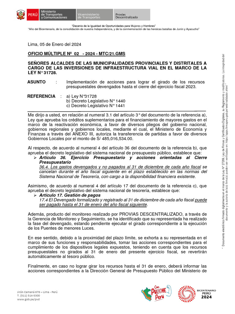 Oficio Multiple 02 2024 Gms | PDF | Presupuesto | Gobierno