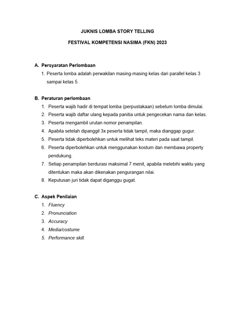 Juknis Lomba Story Telling 2 | PDF