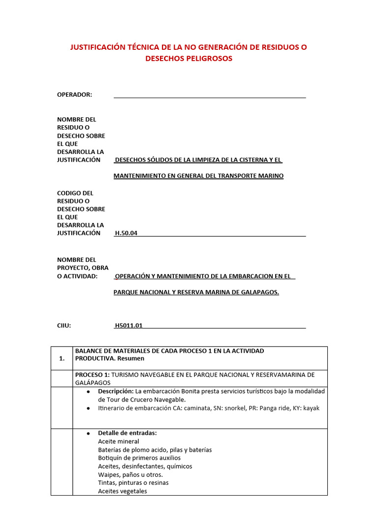 Plantilla Justificacion de No Generacion5 | PDF | Residuos | Materiales