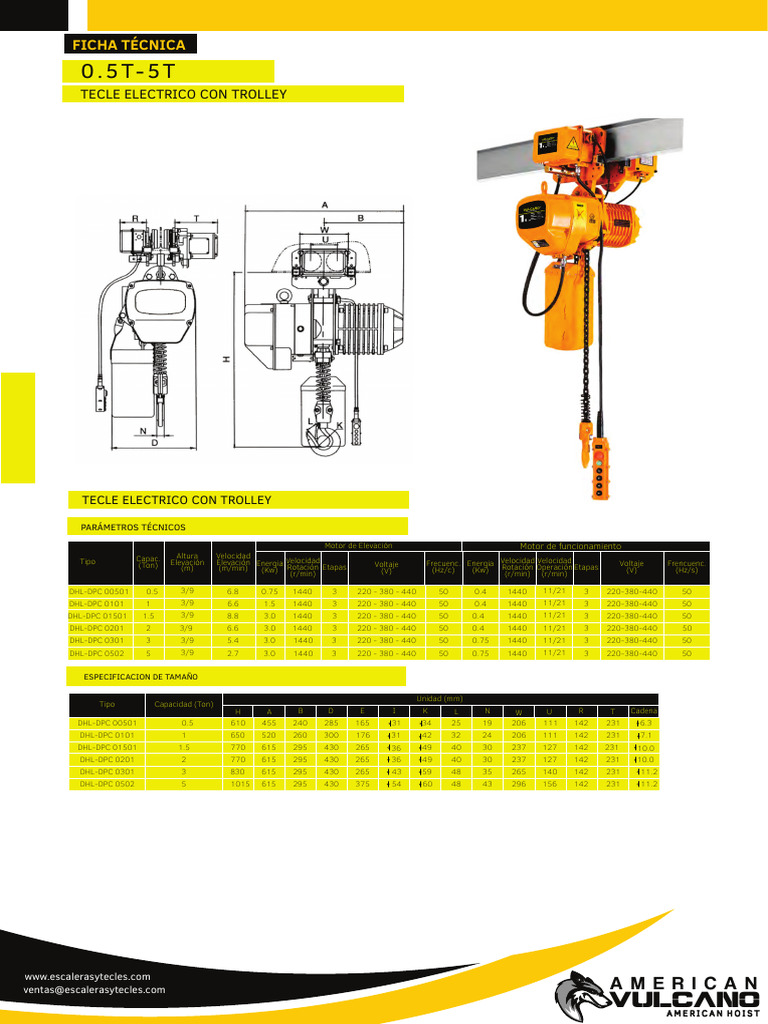 Ficha Tecnica Tecle Electrico Con Trolley 05ton 5ton | PDF