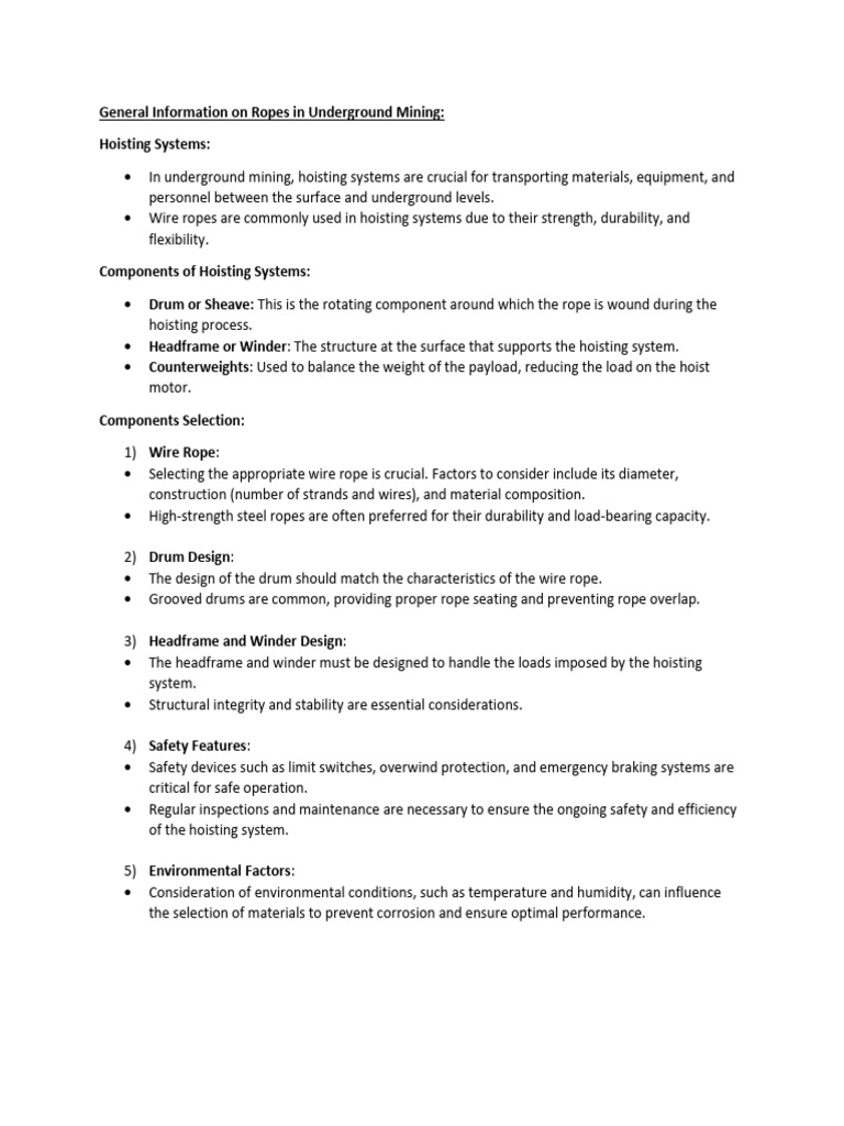 General Information On Ropes in Underground Mining | PDF | Rope | Wire