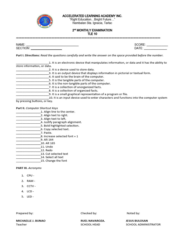 2nd Montly Exam ACCELERATED LEARNING ACADEMY INC | PDF | Earthquakes | Volcano