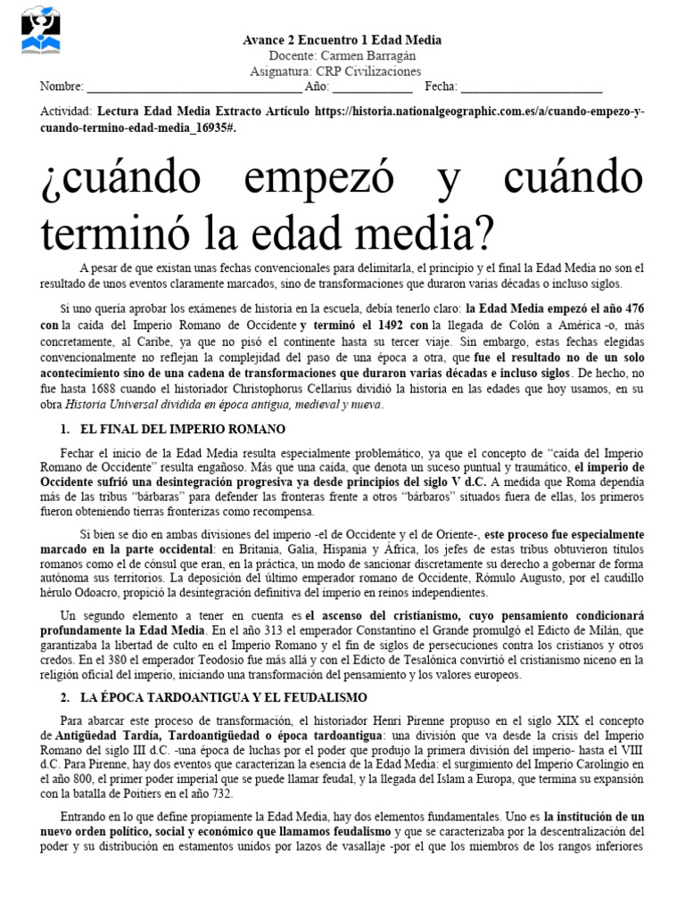 La Edad Media: Transformación y Feudalismo | PDF | Antigüedad tardía ...