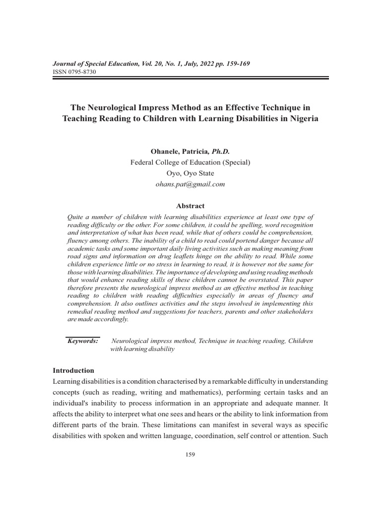 The Neurological Impress Method As An Effective Technique in Teaching ...