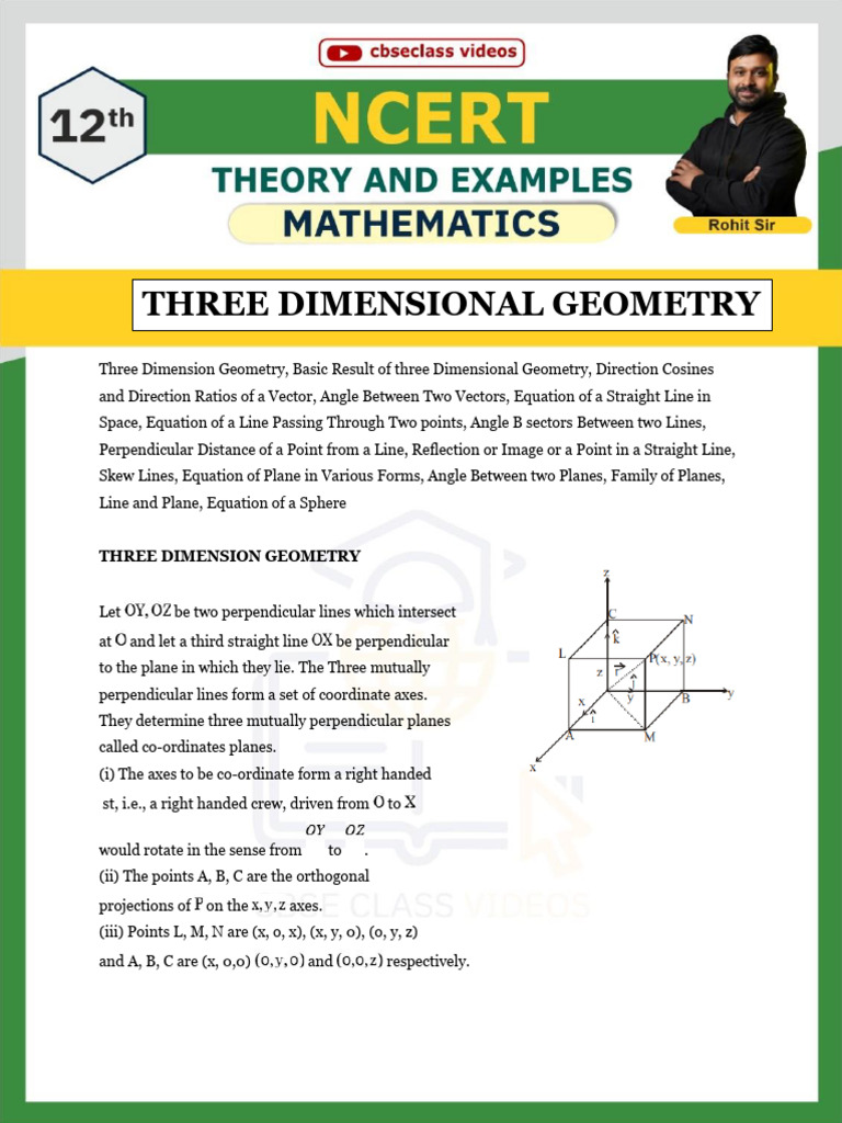 Three Dimensional Geometry Notes | PDF | Line (Geometry) | Sphere
