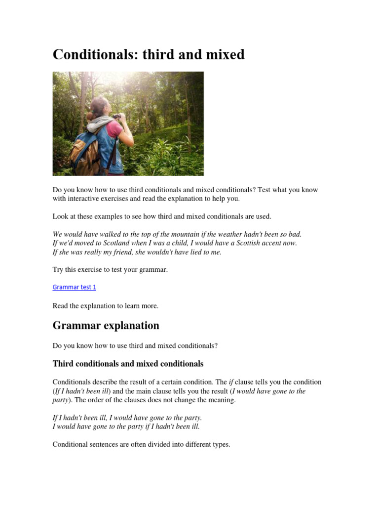 Conditionals Third and Mixed B1 - B2 Grammar | PDF