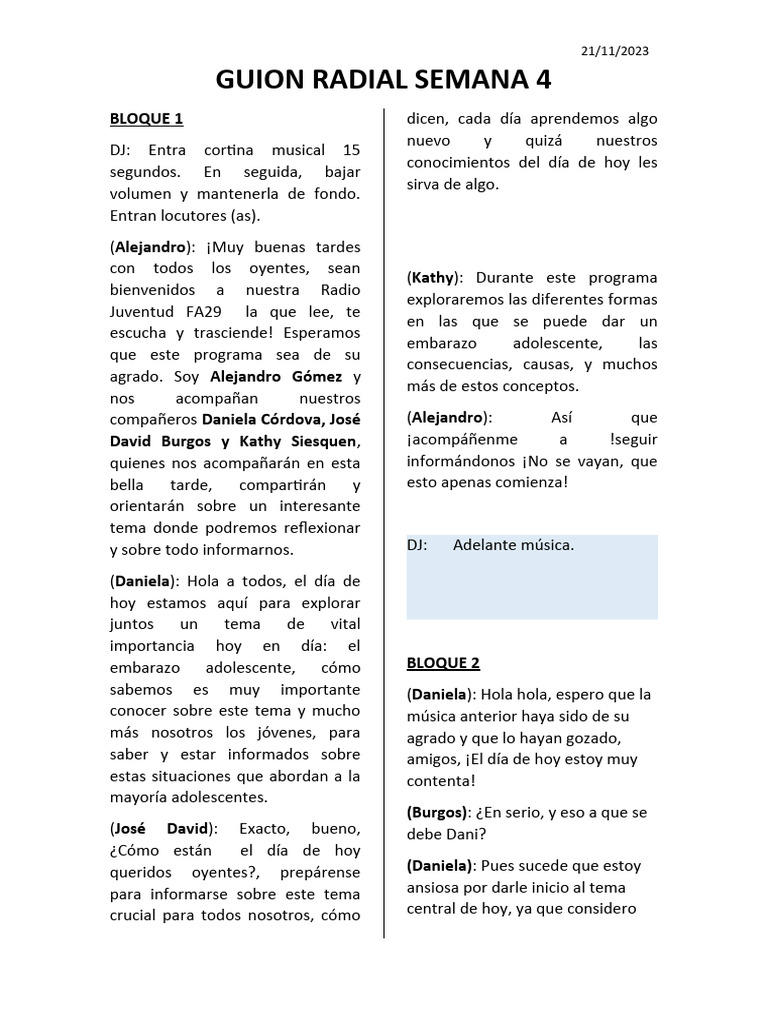 Guion Radial - Daniela Cordova | PDF | Adolescencia | Verdad