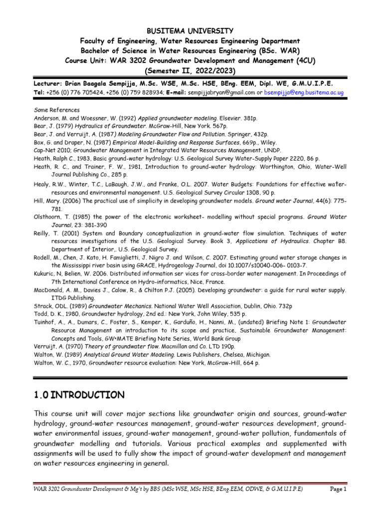 WAR 3202 Groundwater Development and MG'T (4CU) - Lecture Notes-2nd-Sem ...