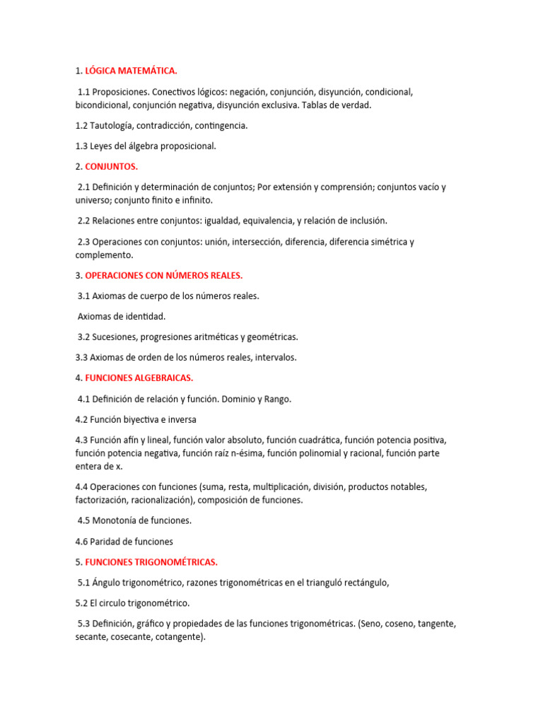 Temario Espe | PDF | Funciones trigonométricas | Trigonometría