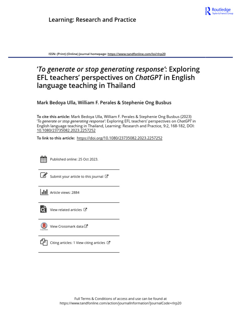 To Generate or Stop Generating Response Exploring EFL Teachers ... To Generate or Stop Generating Response Exploring EFL Teachers ...