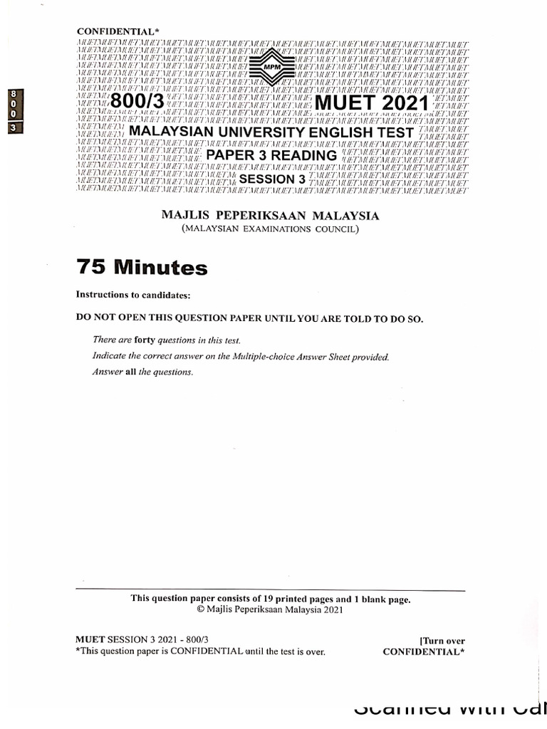 Reading MUET S3 2021 | PDF