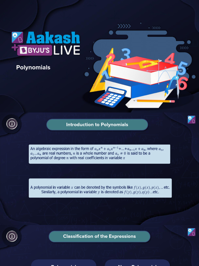 Polynomials(Aakash Byjus) | PDF | Polynomial | Zero Of A Function