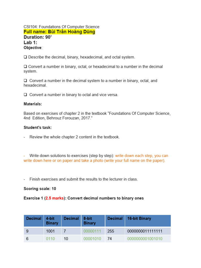 Computer Science Number Systems Lab | PDF | Computing | Lexicology