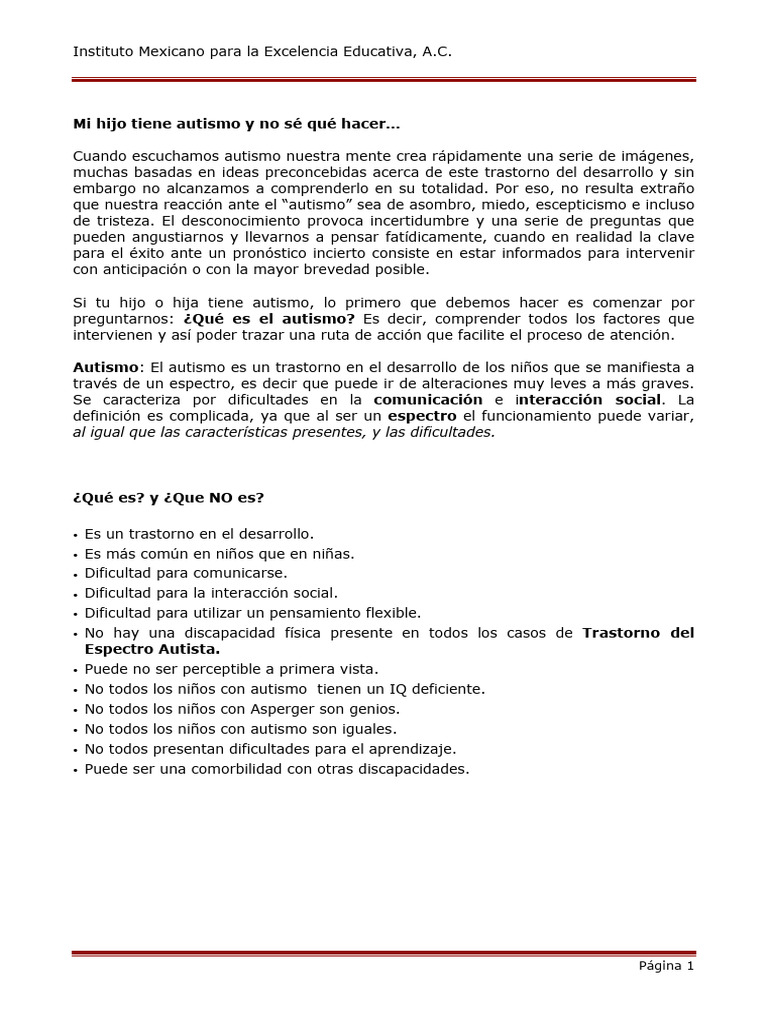 Comprendiendo el Autismo en Niños | PDF | Espectro autista ...