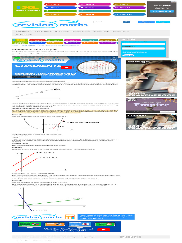 Gradients and Graphs - Mathematics GCSE Revision | PDF | Slope | Tangent