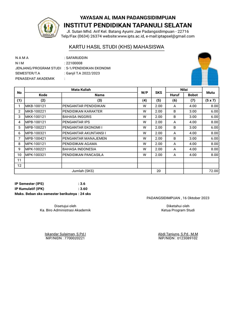Cetak KHS 1 | PDF