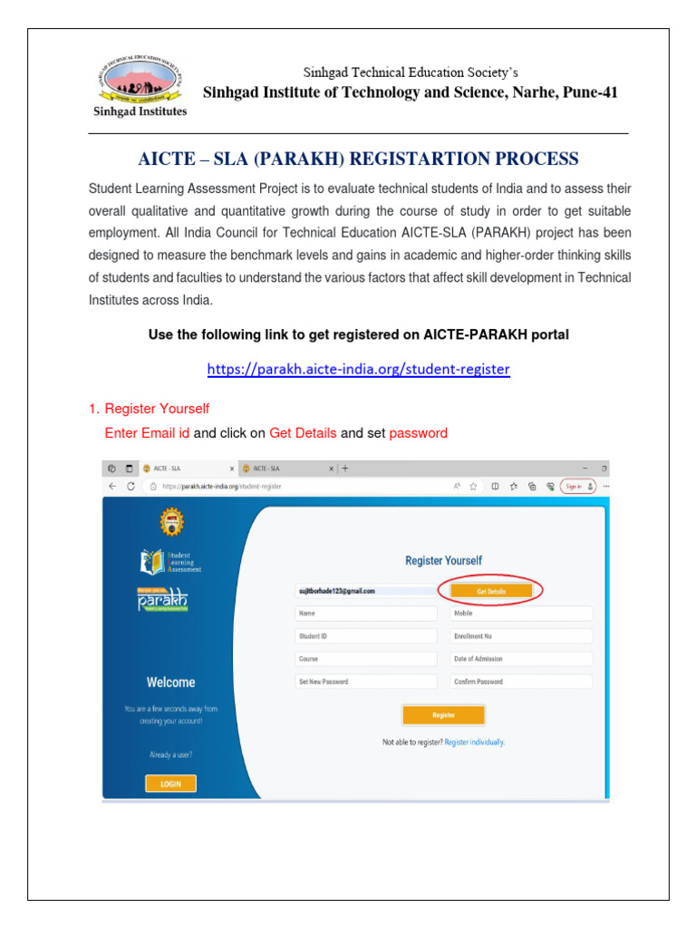 Aicte Parakh - Students - Registration Process - User Manual | PDF | Business