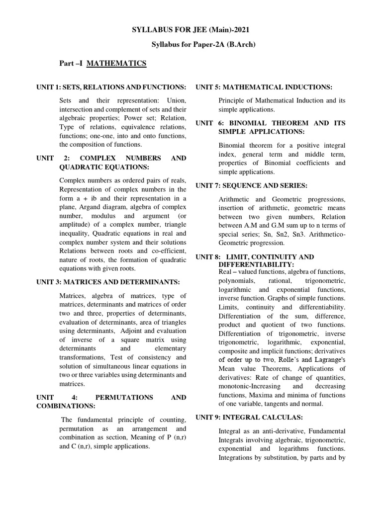 JEE (Main) - 2021 (B.Arch) Syllabus For Paper-2 | PDF | Line (Geometry ...