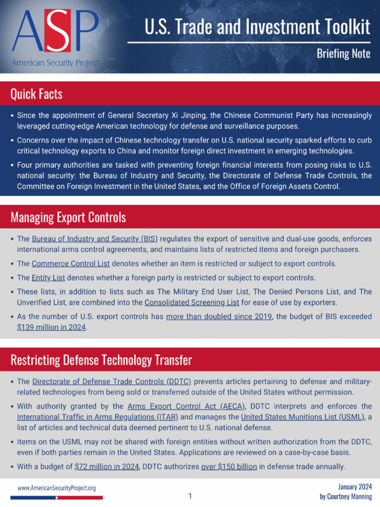 Briefing Note - U.S. Trade and Investment Toolkit | PDF