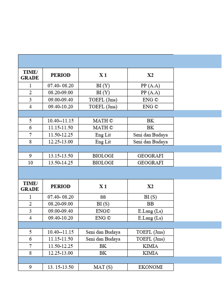 Jadwal Pelajaran Sma 2023 - 2024 (Revisi 1) | PDF