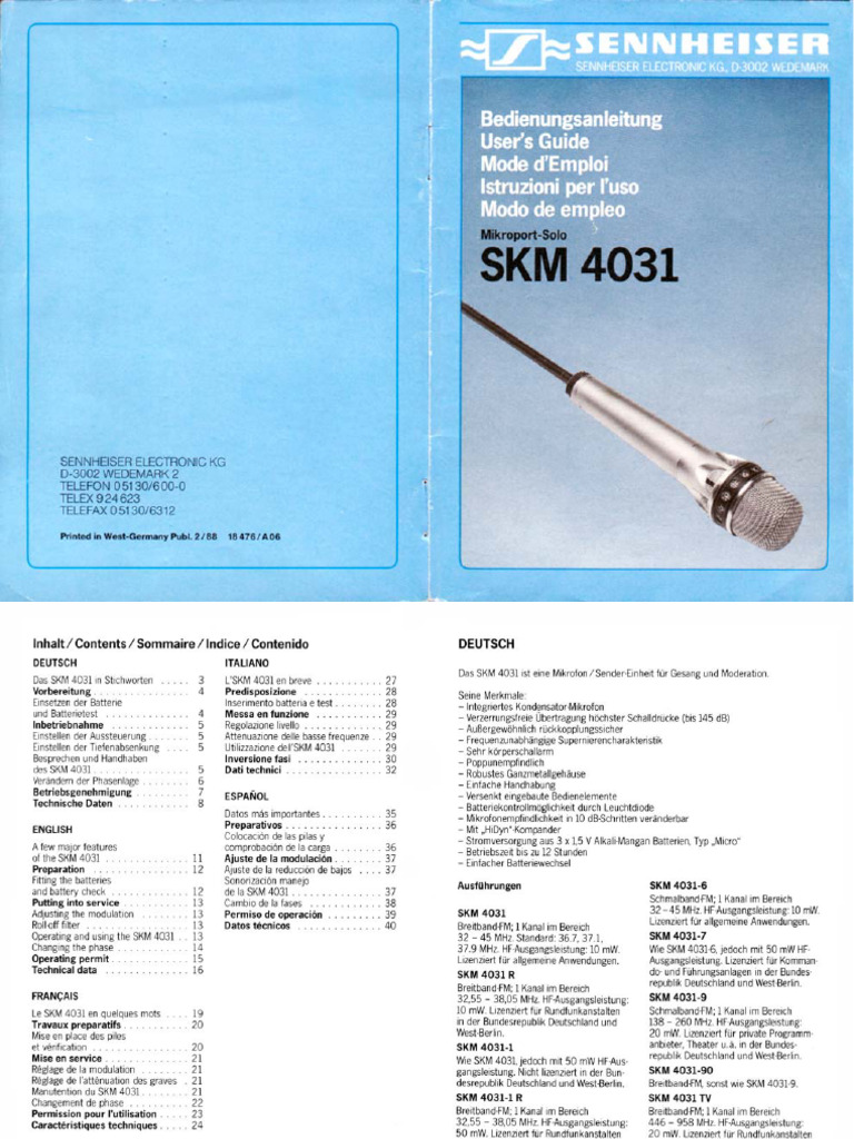 Manual Sennheiser Mikroport-Solo SKM 4031 | PDF