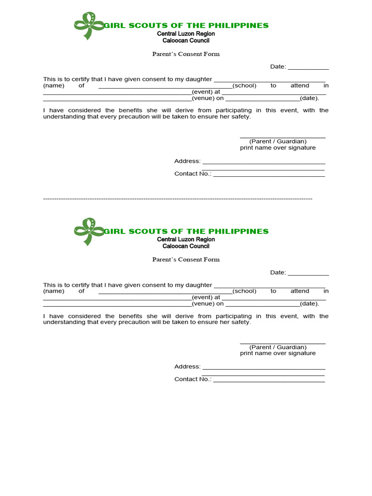 Girl Scouts Parent Consent Form | PDF