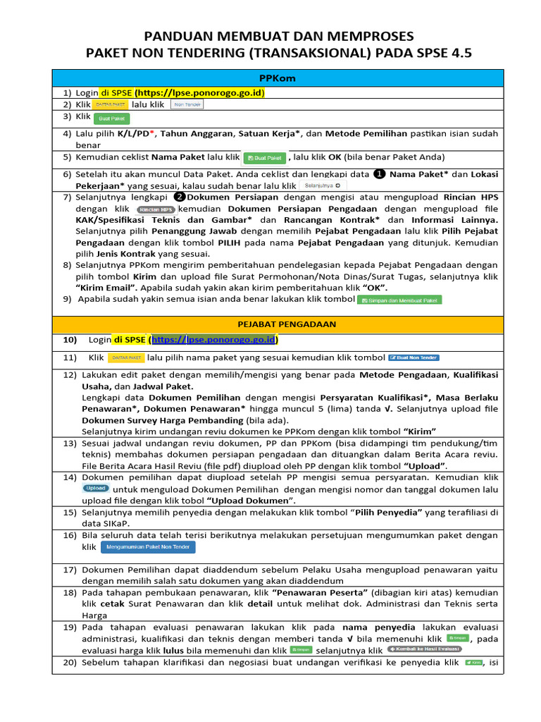 Panduan Paket Non Tender SPSE 4.5 | PDF