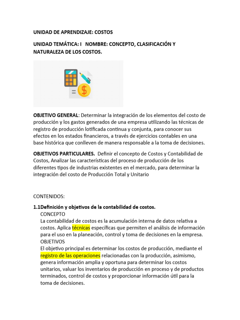 CONCEPTO NATURALEZA Y CLASIFICACIÓN DE LOS COSTOS | PDF | Costo | Contabilidad