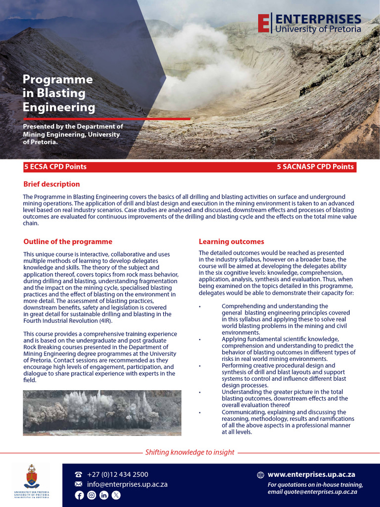 Programme in Blasting Engineering | PDF | Mining | Engineering