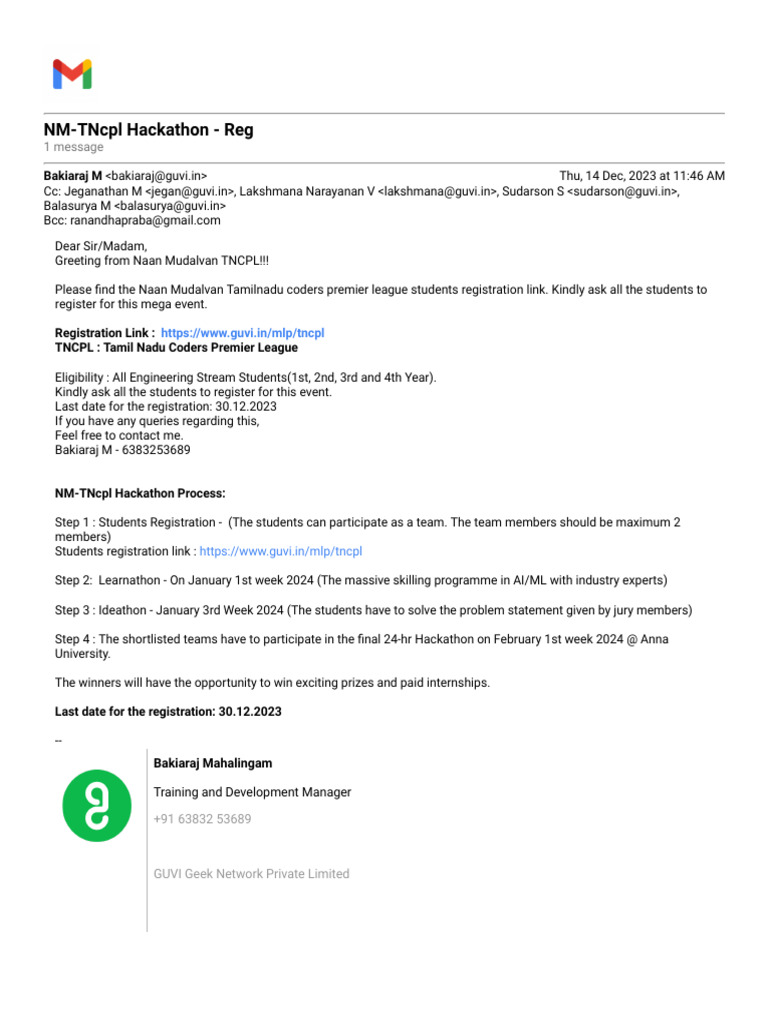 Gmail - NM-TNCPL Hackathon - Reg | PDF