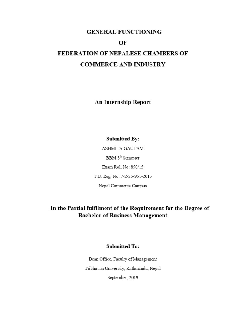 General Functioning OF Federation of Nepalese Chambers of Commerce and ...
