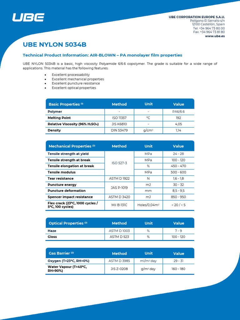 Ube Nylon 5034B | PDF | Strength Of Materials | Materials