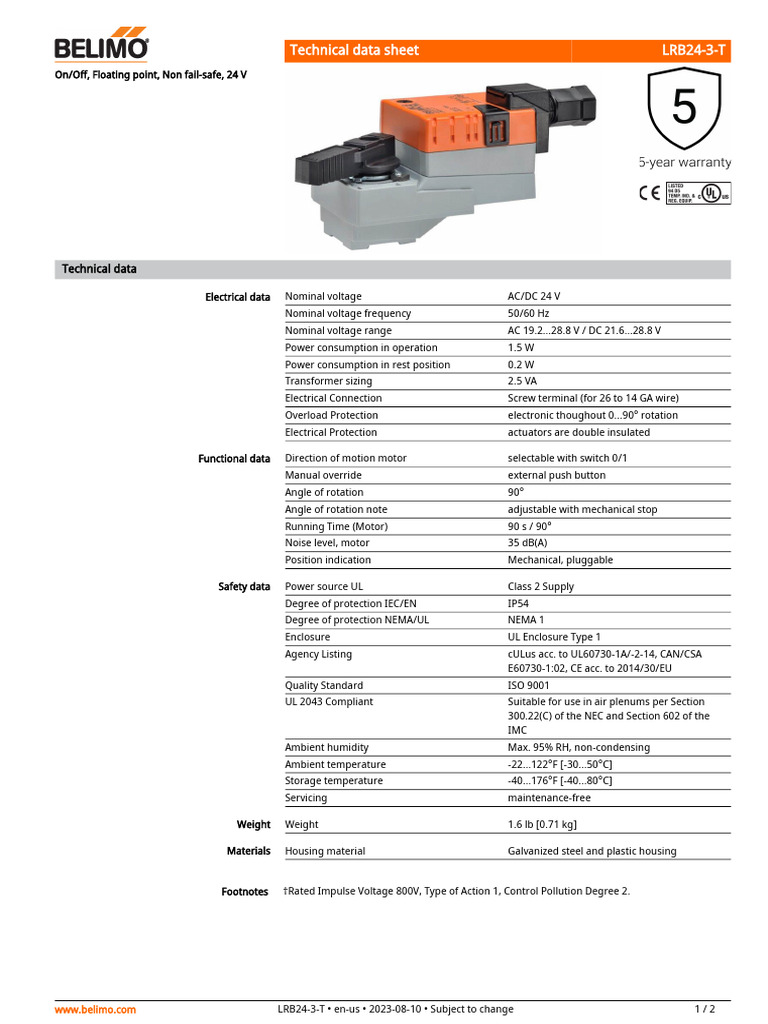 Belimo LRB24-3-T Datasheet En-Us | PDF