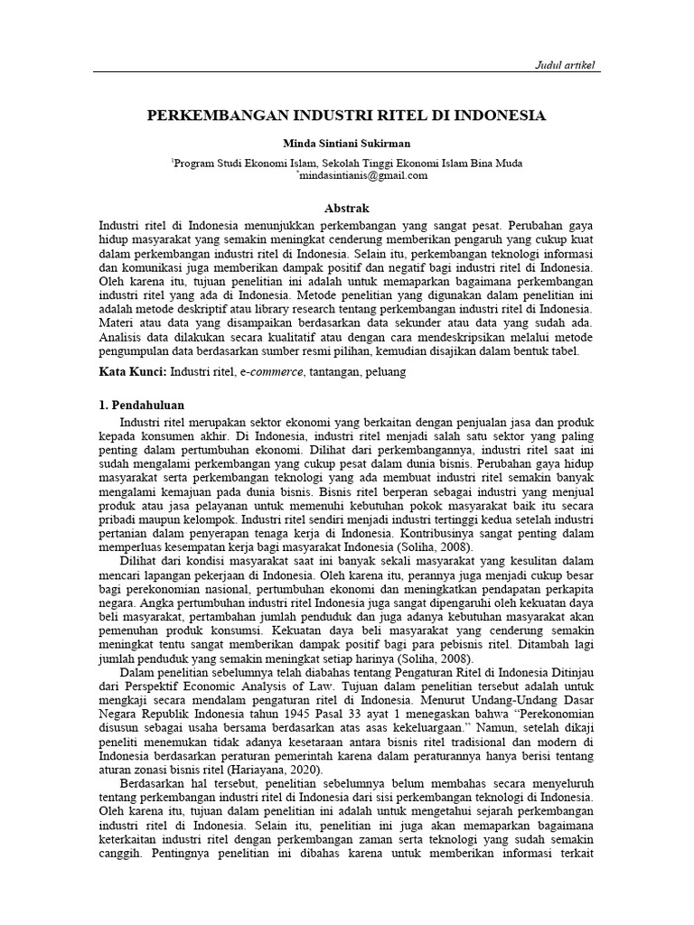 Perkembangan Industri Ritel Di Indonesia Pdf