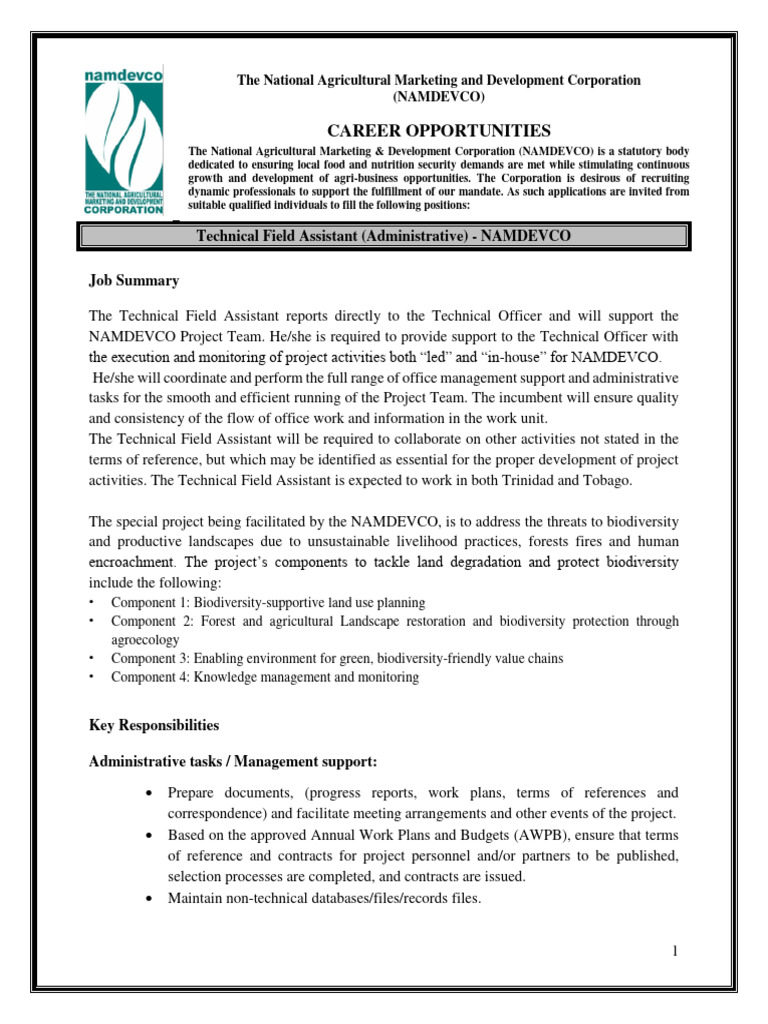 Technical Field Assistant at NAMDEVCO | PDF | Business | Finance ...