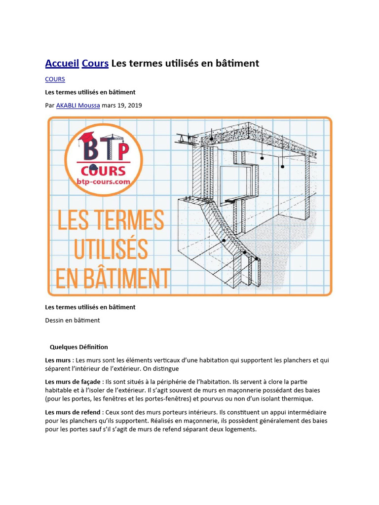 Les Termes Utilisés en Bâtiment | PDF | Fenêtre | Bâtiment (construction)