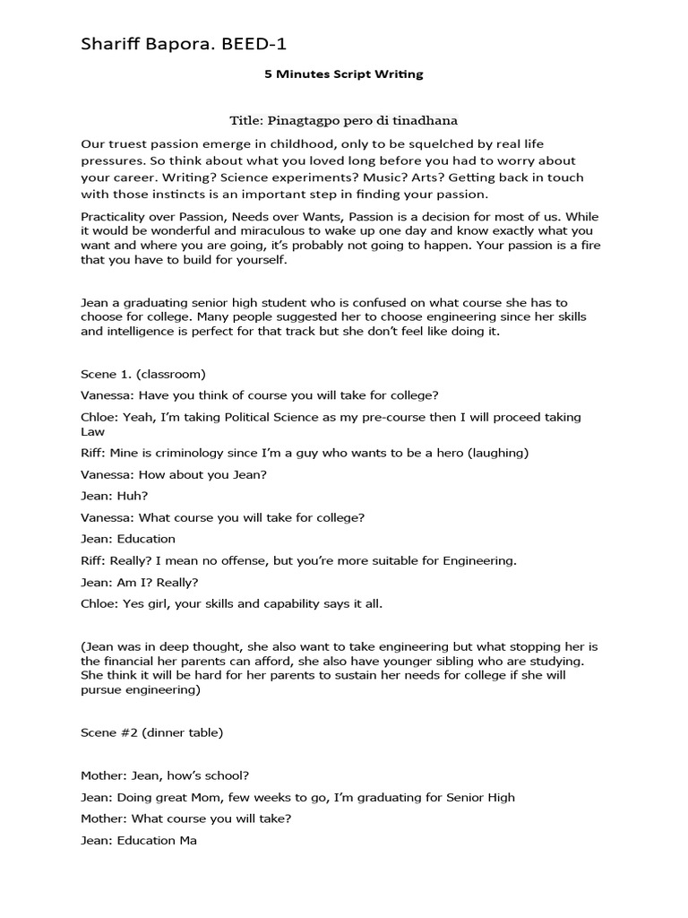 5 Minutes Script Writing | PDF