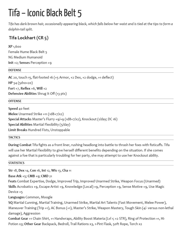 Tifa - Iconic Black Belt 5 - Final Fantasy d20 | PDF