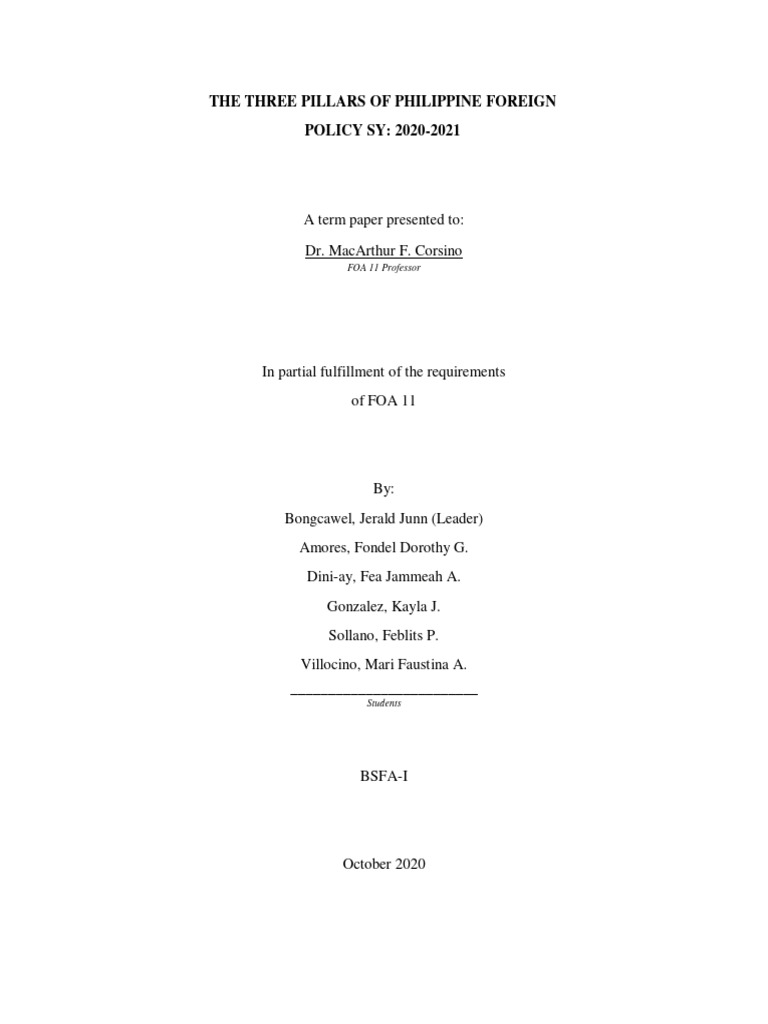 FOA 11 The Three Pillars of Philippine Foreign Policy | PDF | National ...