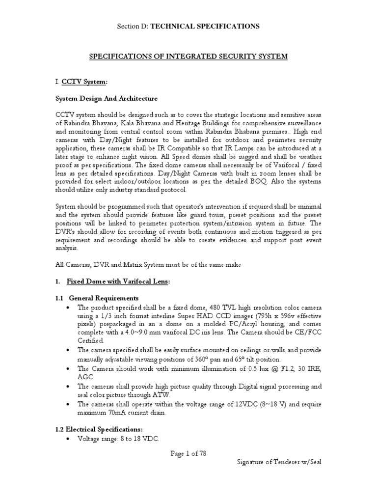 CCTV Camera Technical Specs | PDF | Computer Monitor | Camera