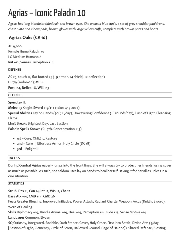 Agrias - Iconic Paladin 10 - Final Fantasy d20 | PDF Agrias - Iconic Paladin 10 - Final Fantasy d20 | PDF