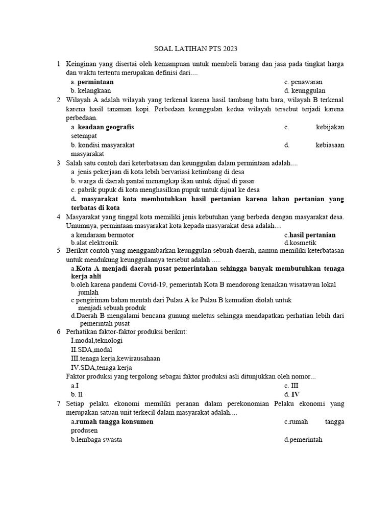 Soal Latihan PTS Ips 2023 | PDF | Bisnis